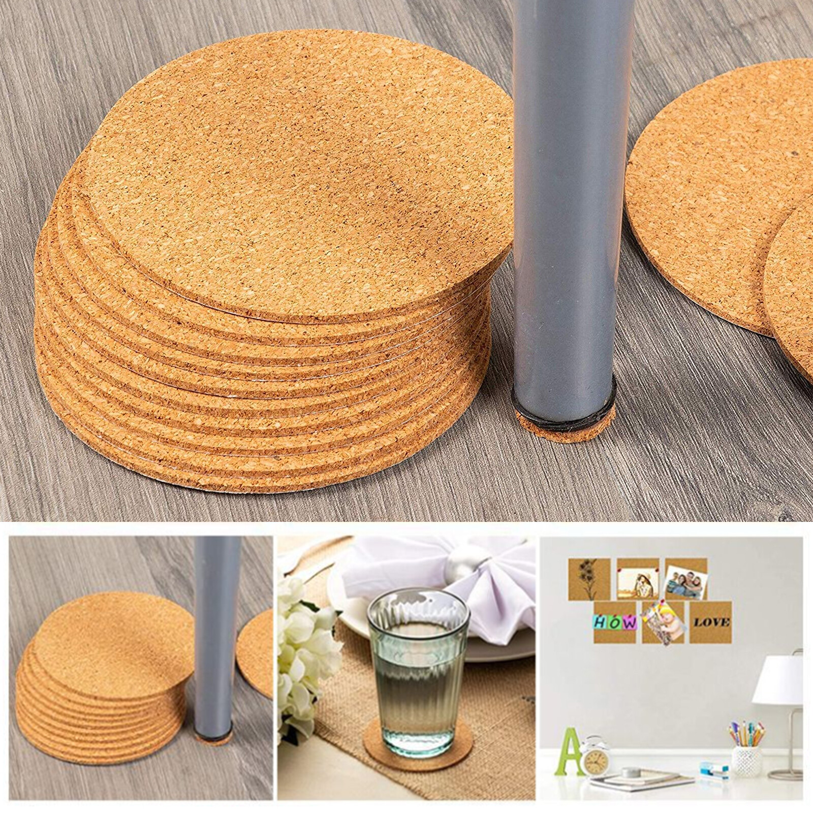 Self-Adhesive Cork Circle - 50-Pack Cork Backing Sheets for Coasters ...