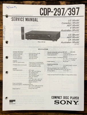 Sony CDP-297 CDP-397 CD Player Service Manual *Original* | eBay