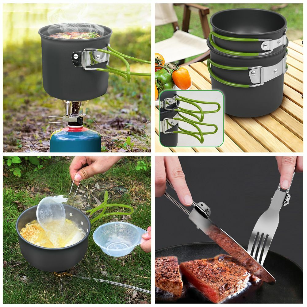 Portable Outdoor Camping Cookware Cooking Picnic Bowl Pan Set Hiking ...