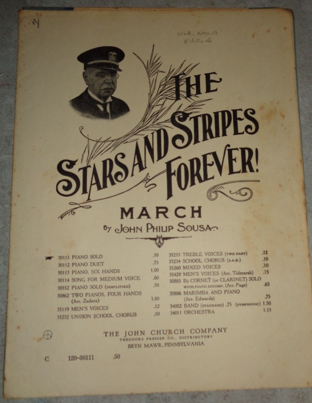 THE STARS AND STRIPES FOREVER MARCH BY JOHN PHILIP SOUSA 1897 PIANO ...