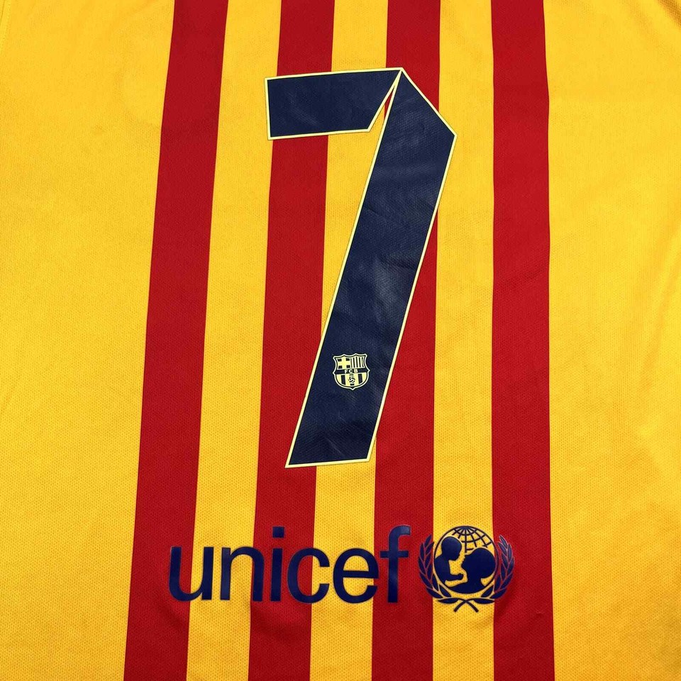 Nike FC Barcelona Jersey Mens XL Yellow FCB Barca Soccer Away Stripe ...