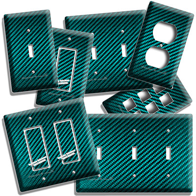 TURQUOISE CARBON FIBER LOOK LIGHT SWITCH OUTLET COVER WALL PLATES ...