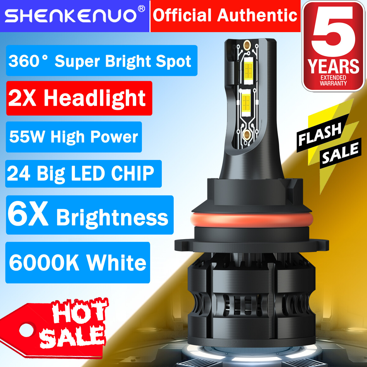 For Ford Mustang 1994-2004 Combo 9007 HB5 LED Headlights Bulbs High Low ...