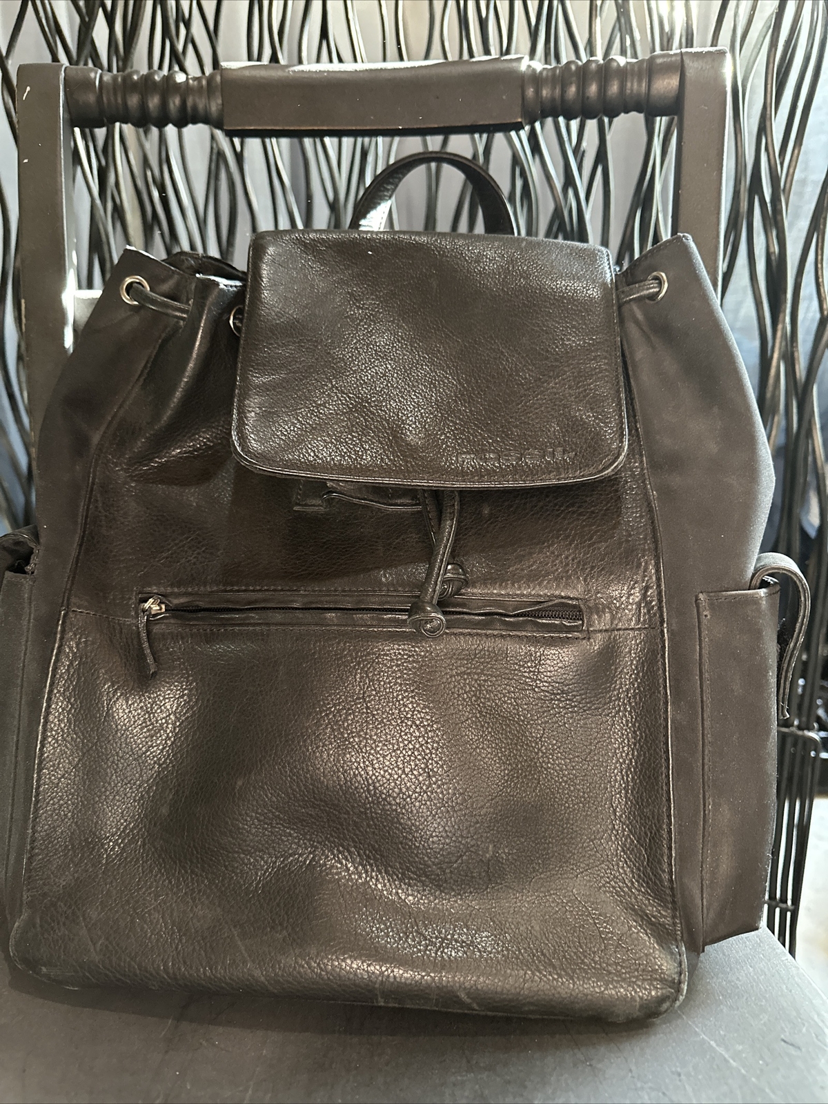 Fossil Vintage Leather Backpack Black Flap top Purse … - Gem