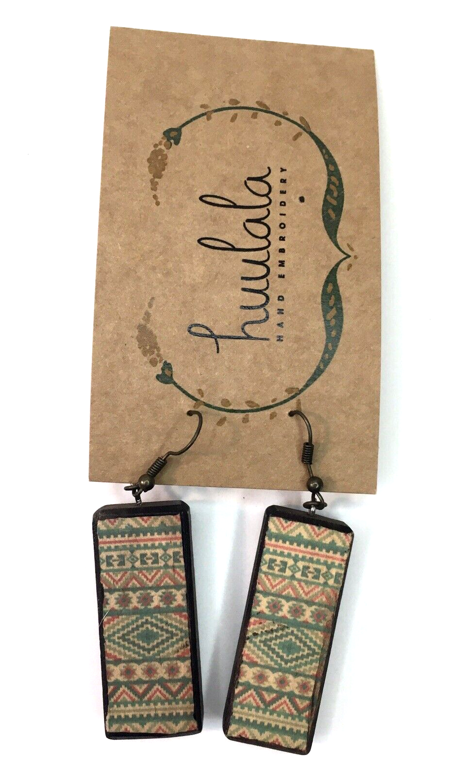 Huulala Dangle Earrings Rectangle Wood Western Muted Print w/ Original ...