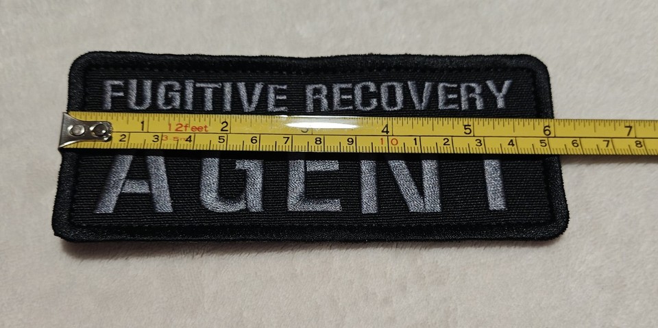 FUGITIVE RECOVERY AGENT HOOK & LOOP TACTICAL ID PATCH GREY & BLACK 3X6 ...