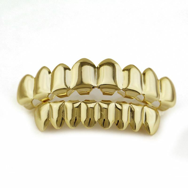 14K Premium Gold Plated Hip-Hop Teeth Grillz Set + Bonus Wax High ...