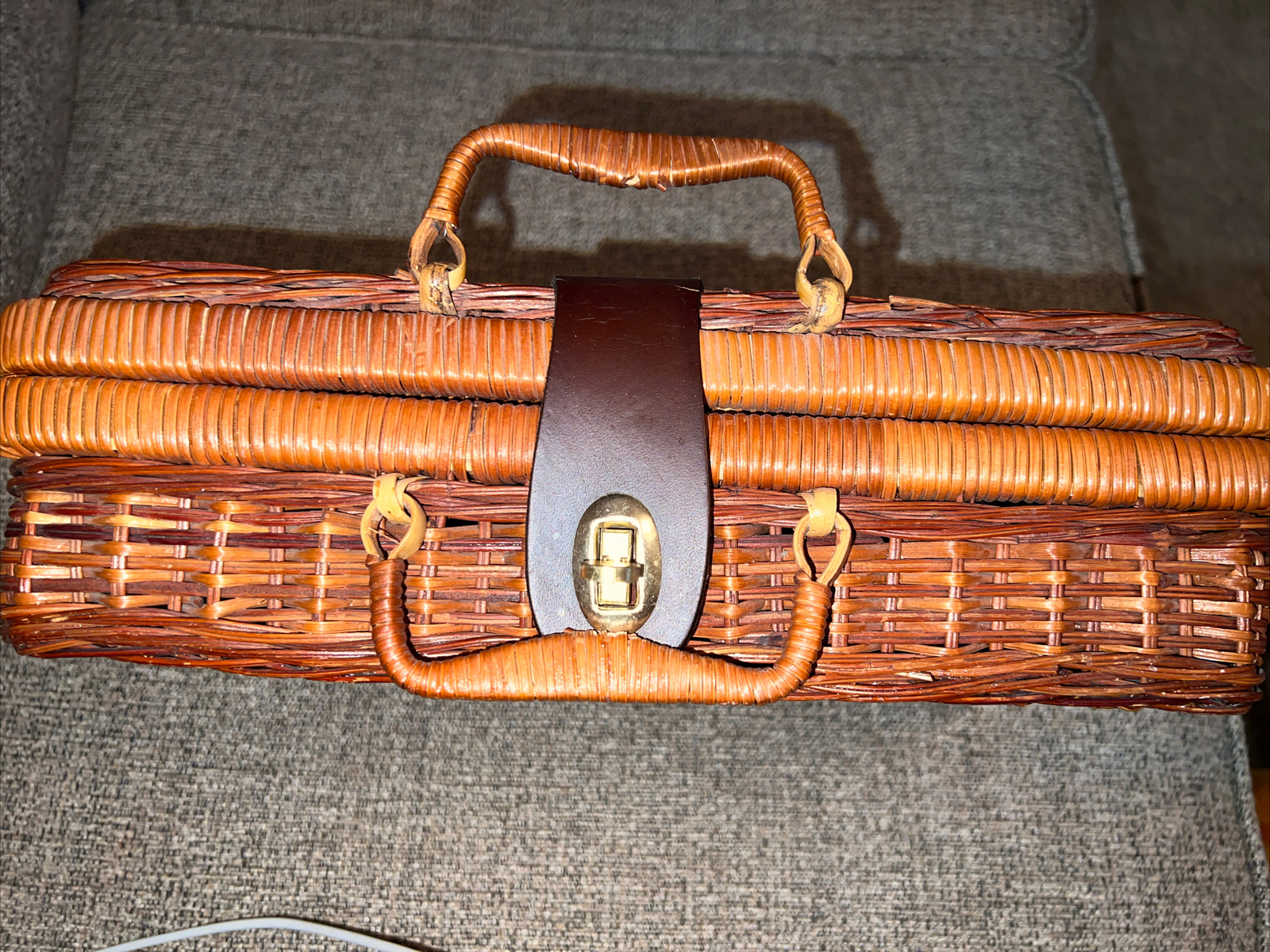 Vtg Wicker Hobo Rectangular Wicker Suitcase Bag Wicke… - Gem