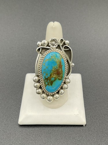 Native American Silver Navajo Handmade Turquoise Adjustable Ring Size 6 ...