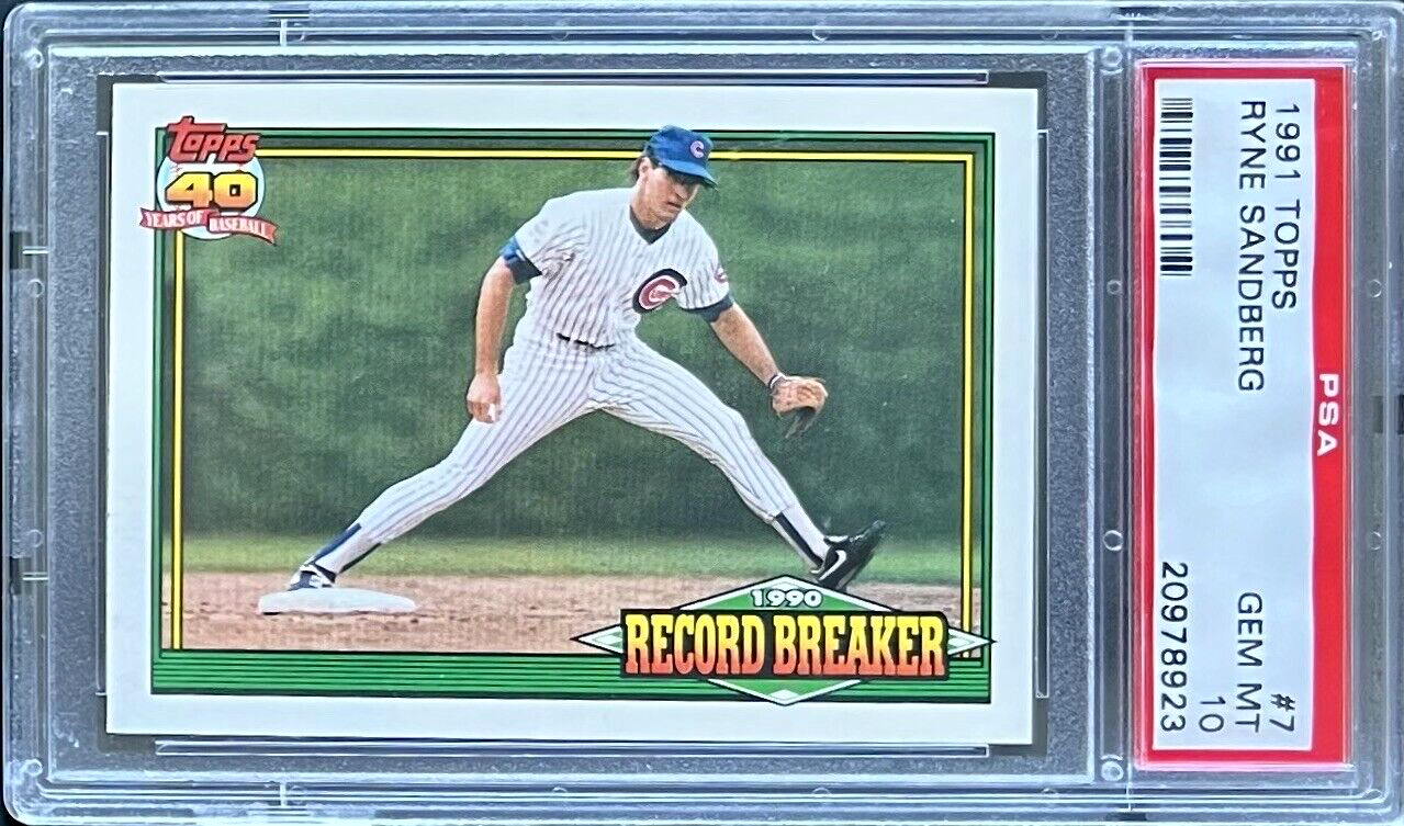 1991 TOPPS #7 RYNE SANDBERG HOF PSA 10 GEM MT CUBS ** RECORD BREAKER ...