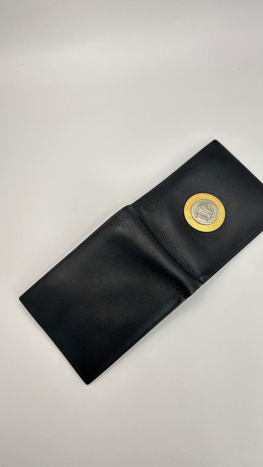 Gianni Versace Vintage Black Leather Wallet Medusa Coin Logo Made in ...