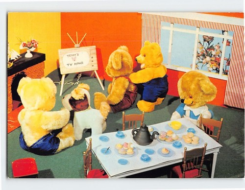 Postcard Teddy's TV Hour: Bears Enjoying Teatime While Watching ...
