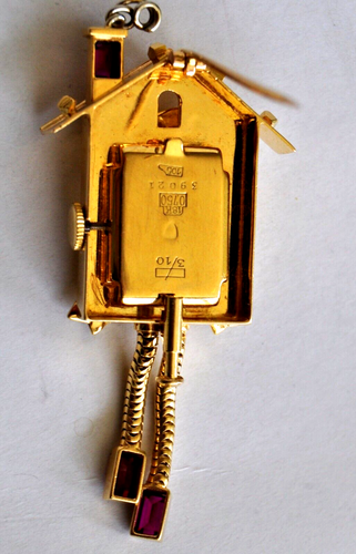 Vtg. 18K lapel watch, cuckoo-cuckoo clock design w/diamonds | eBay