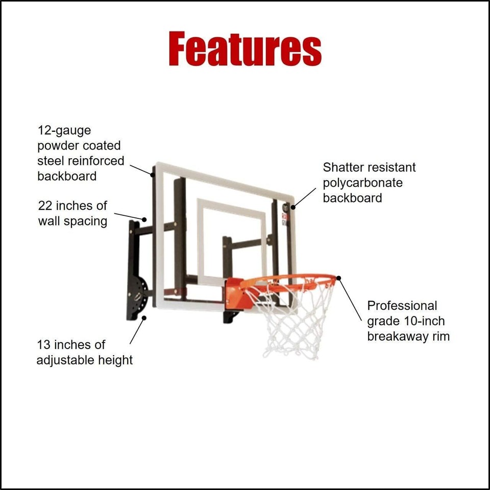 RAMGOAL Adjustable Indoor Mini Basketball Hoop, Wall-Mounted, Breakaway ...