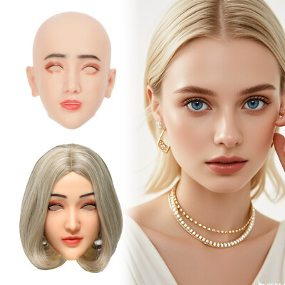 Realistic Silicone Female Mask Face Mask Disguise Headwear Crossdresser ...