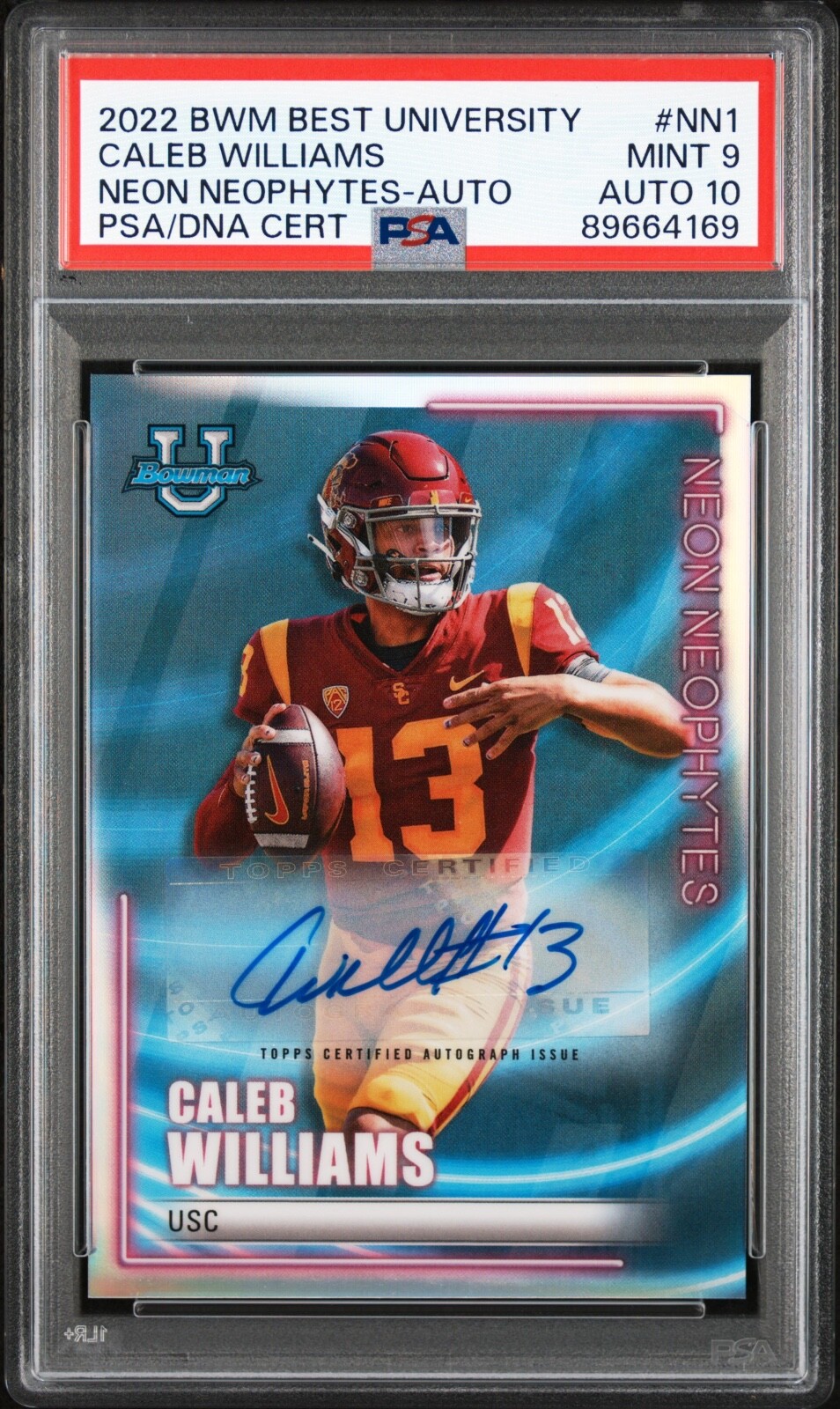 2022 Bowman Chrome U Caleb Williams Neon Neophytes Auto/99 Rookie RC ...