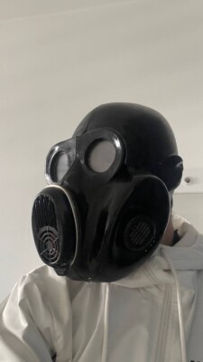 Soviet union rubber gas mask. Rubber hood. Black latex mask. Breathe ...