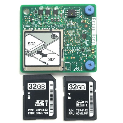 IBM x240 M5 Flash Card Reader SD Media Adapter 00YK624 & 2x 32GB FRU ...