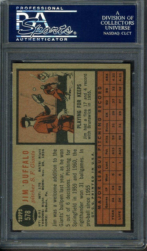 1962 Topps #578 Jim Duffalo PSA 8 NM-MT *San Francisco Giants* | eBay