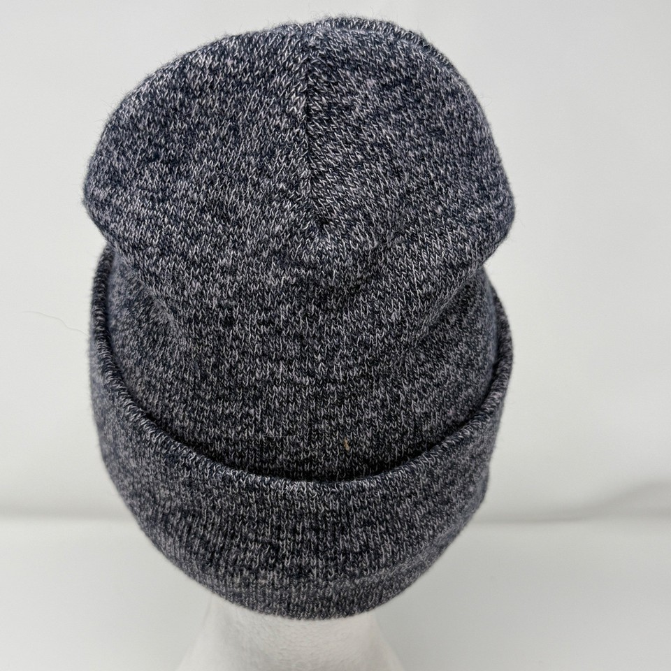 Zyia Active Beanie Hat Navy Blue White Marled Knit Cuffed Logo One Size ...