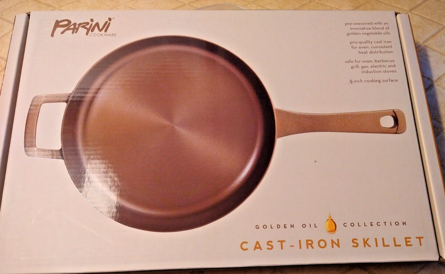 Parini 8" Cast Iron Skillet Brand New Sealed Golden Oil Collection ...