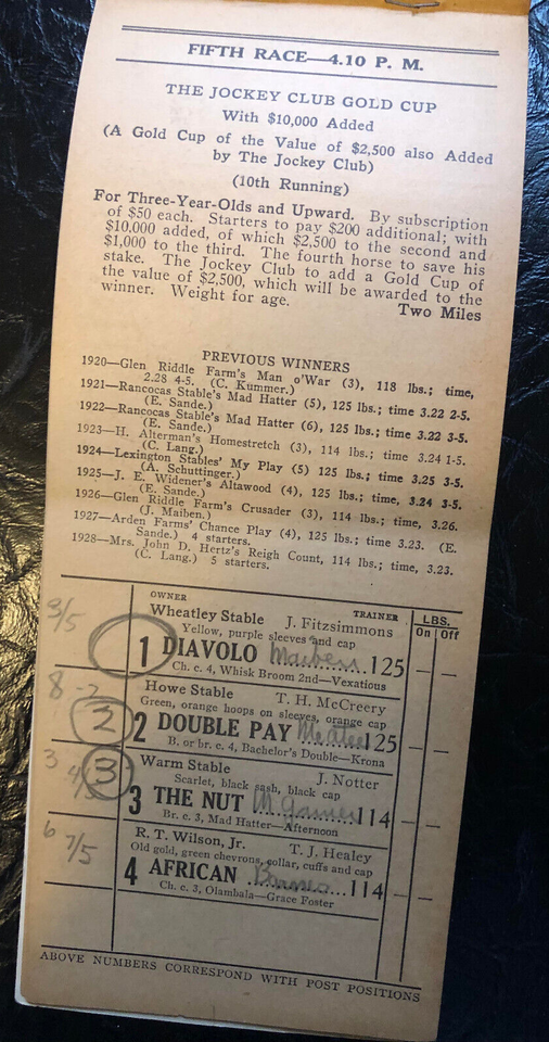 1929 Belmont Park Horse Racing Program GALLANT FOX Hall Of Fame TRIPLE ...