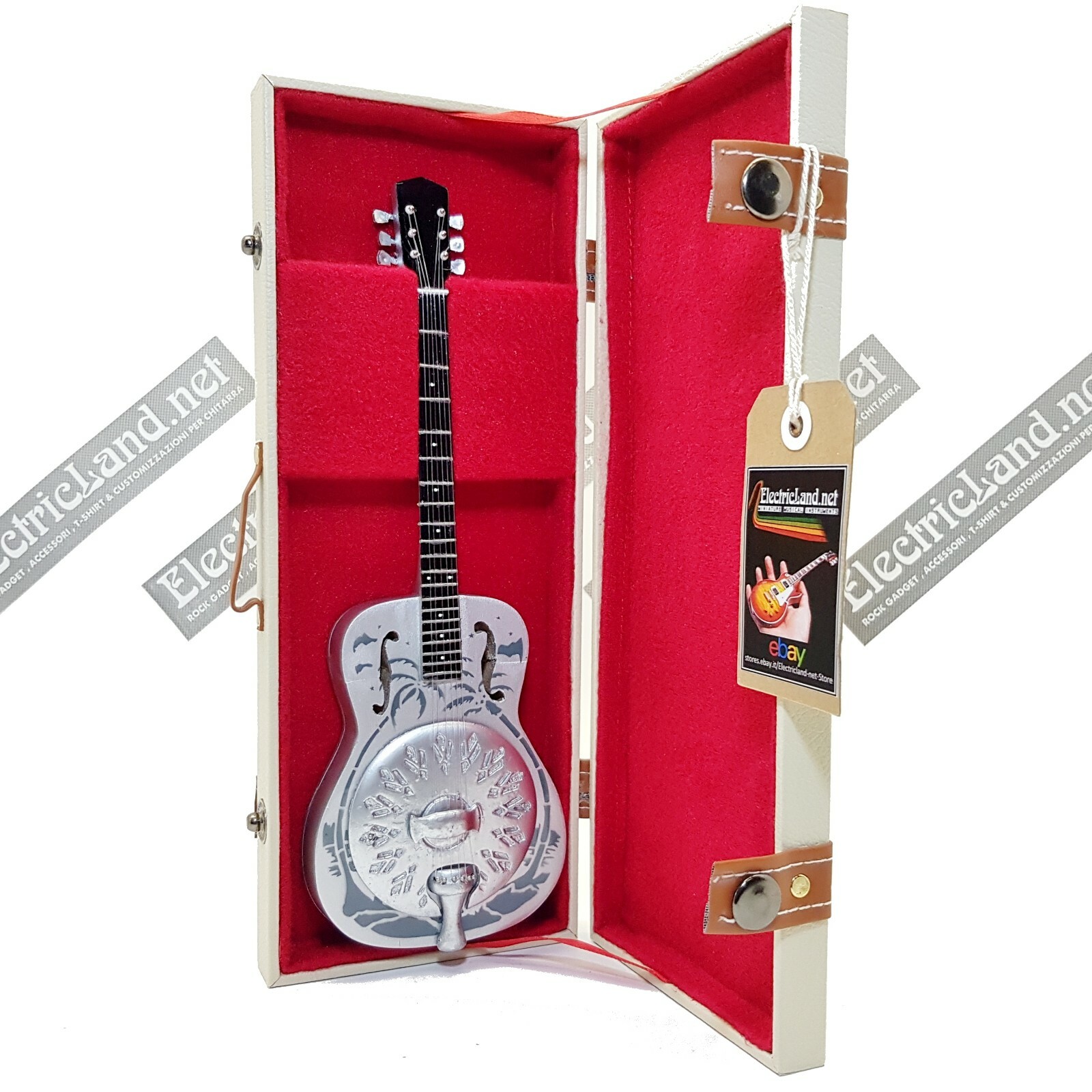Mini Guitar MARK KNOPFLER dobro + hard case box scale 1:4 miniature ...