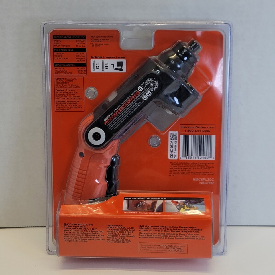 BLACK+DECKER 4V MAX Cordless Screwdriver with LED Light (BDCSFL20C ...