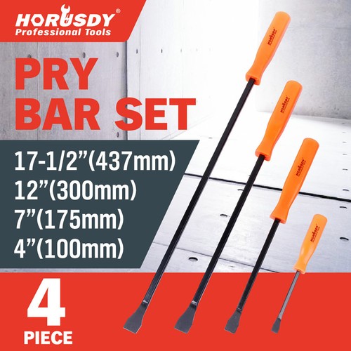 HORUSDY 4Pc Steel Pry Bar Set Heavy Duty Mechanic Crowbar Car 4" 7" 12 ...