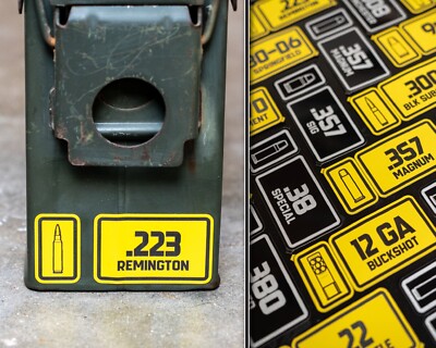 Ammo Can Bullet Decal Label Stickers - UV Stable 2-Color Vinyl - 110 ...