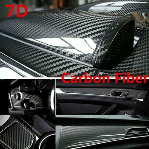 Black 12" x 60" Roll Twill Weave Car Film 7D Carbon Fiber Wrap Bubble ...