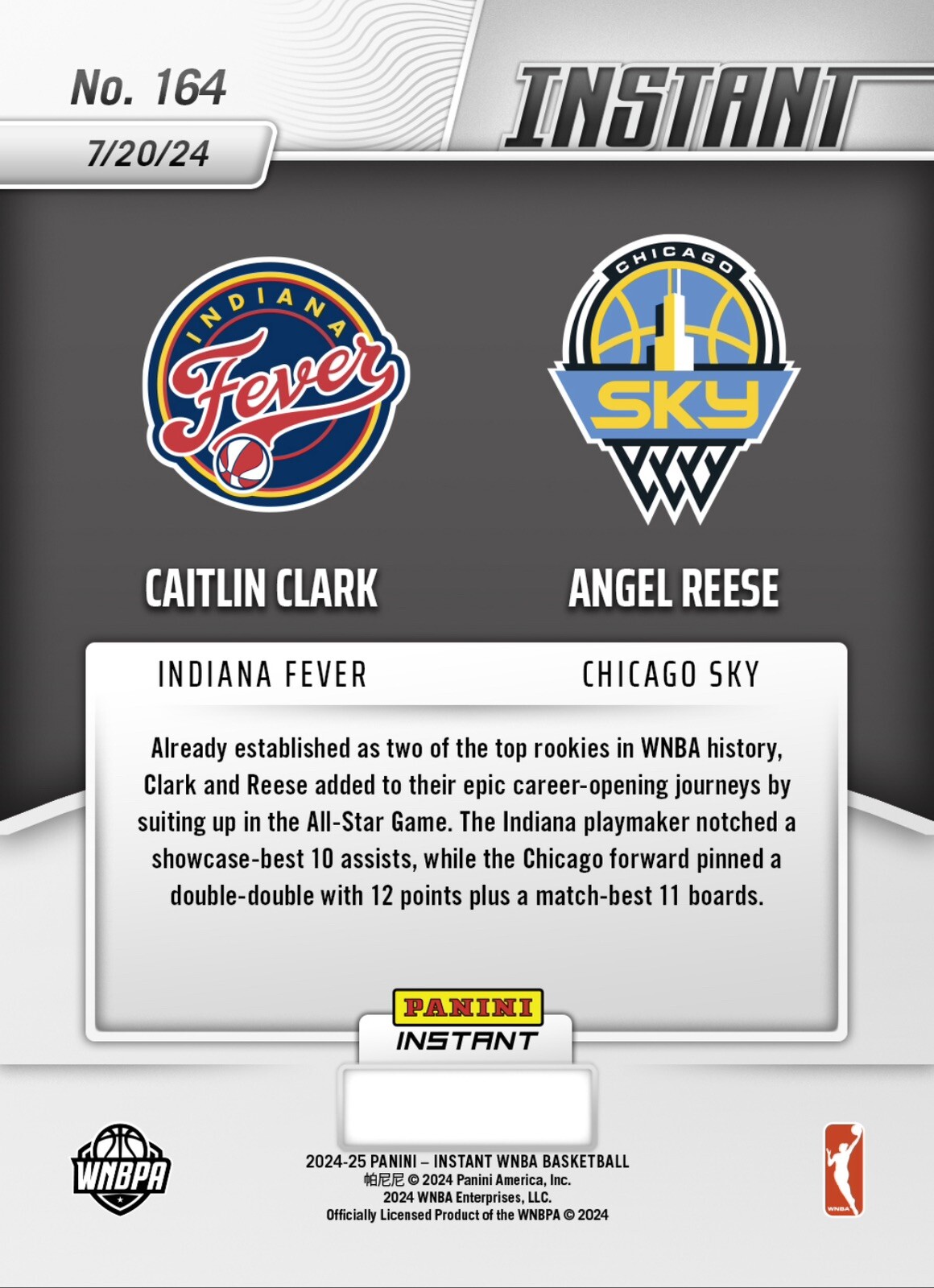 2024 Panini Instant CAITLIN CLARK & ANGEL REESE AllStar ROOKIE Card ...