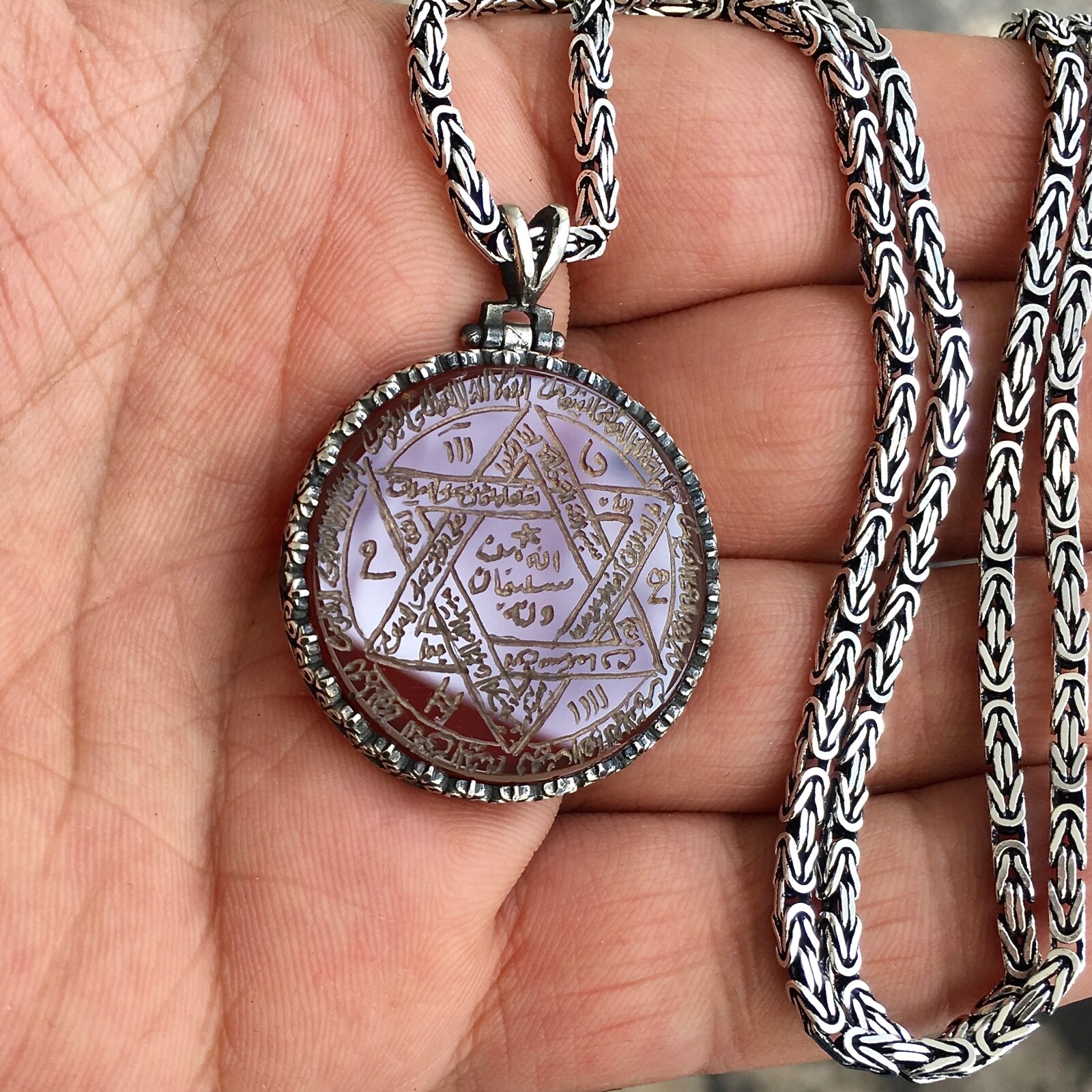 Seal of Solomon Pendant Handmade engraved Agate Silver King's Necklace ...