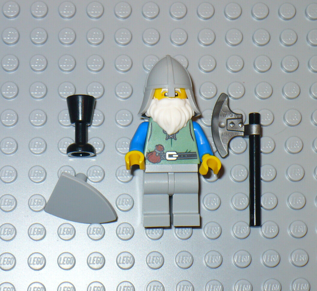 LEGO Castle Village Peasant minifigure Old Soldier city guard axe ...