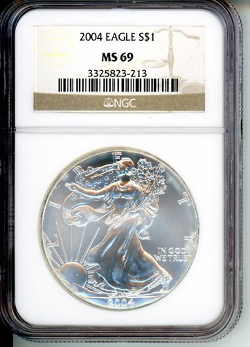 2004 American Silver Eagle S$1 ASE NGC MS69 MS-69 Milk spots (see ...