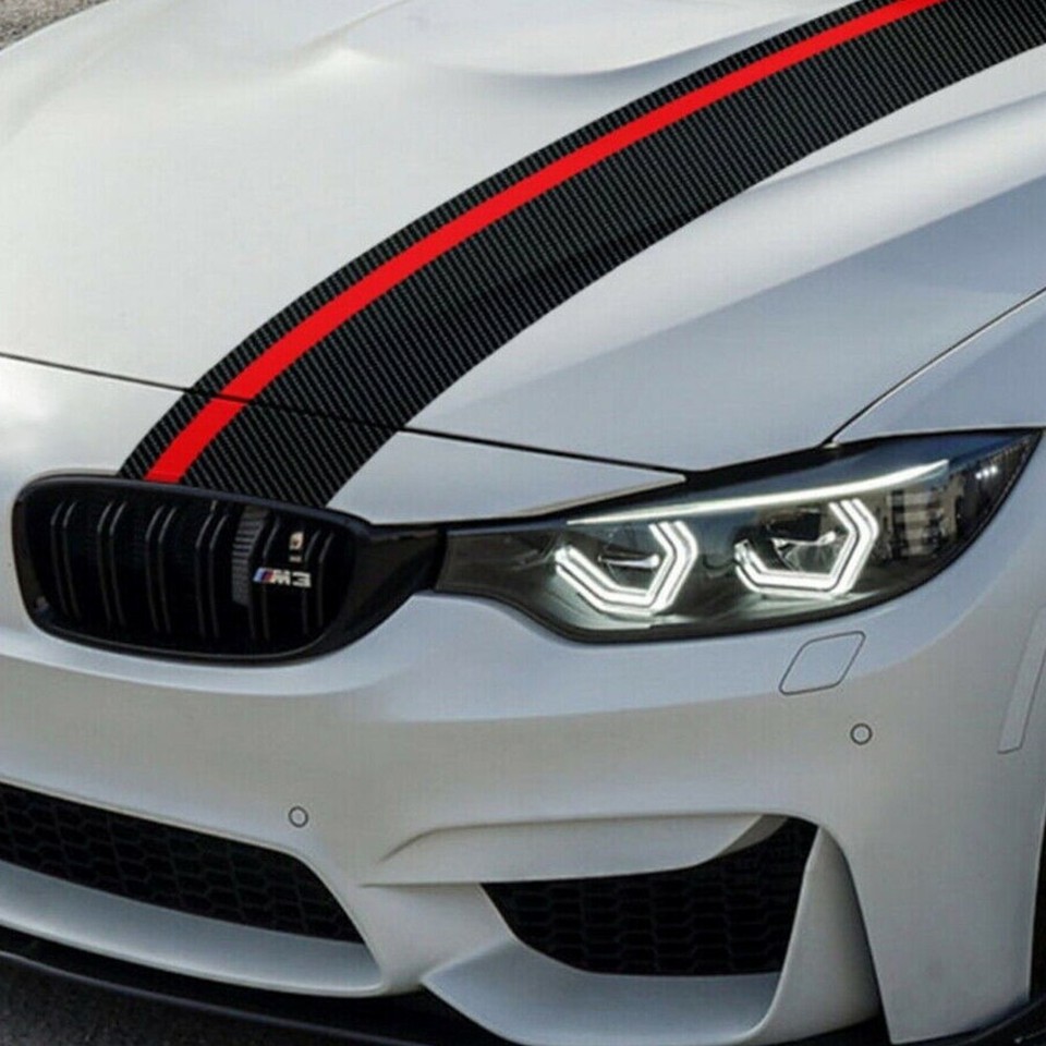 5D Carbon Fiber With Red Rally Racing Stripe Front Hood Decal Vinyl ...