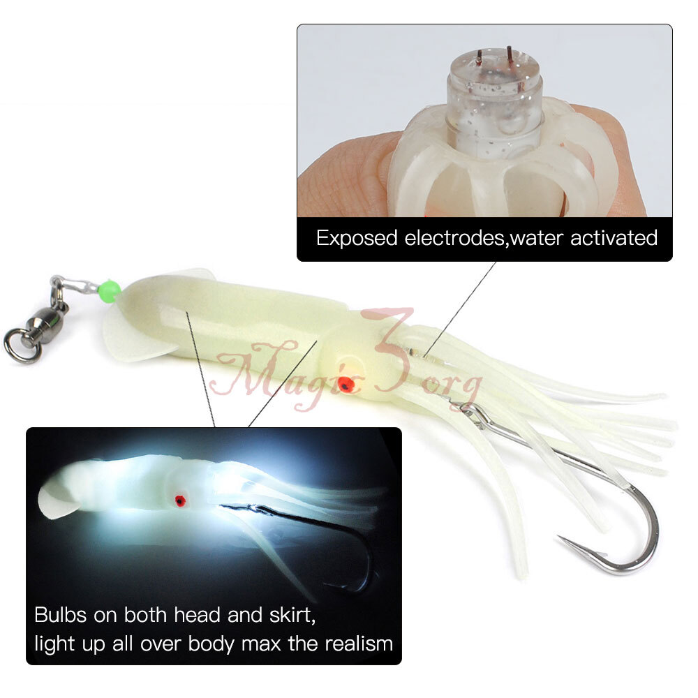 Saltwater LED Fishing Lures Lighted Squid Baits Deep Drop Lights Tuna ...