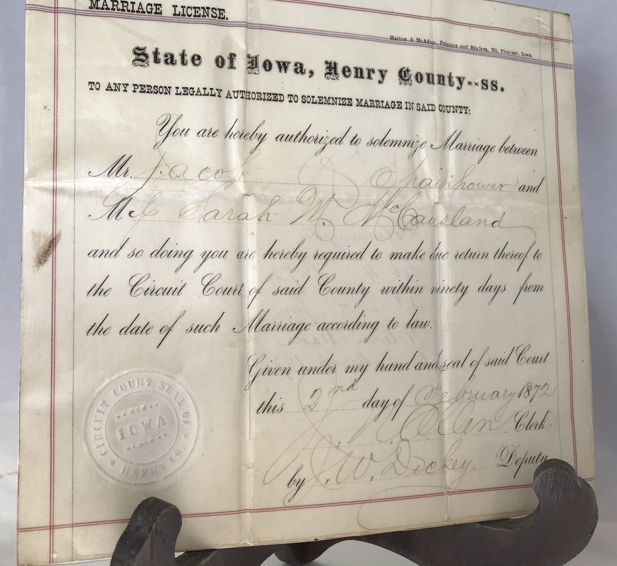 Iowa Marriage Certificate Untitled
