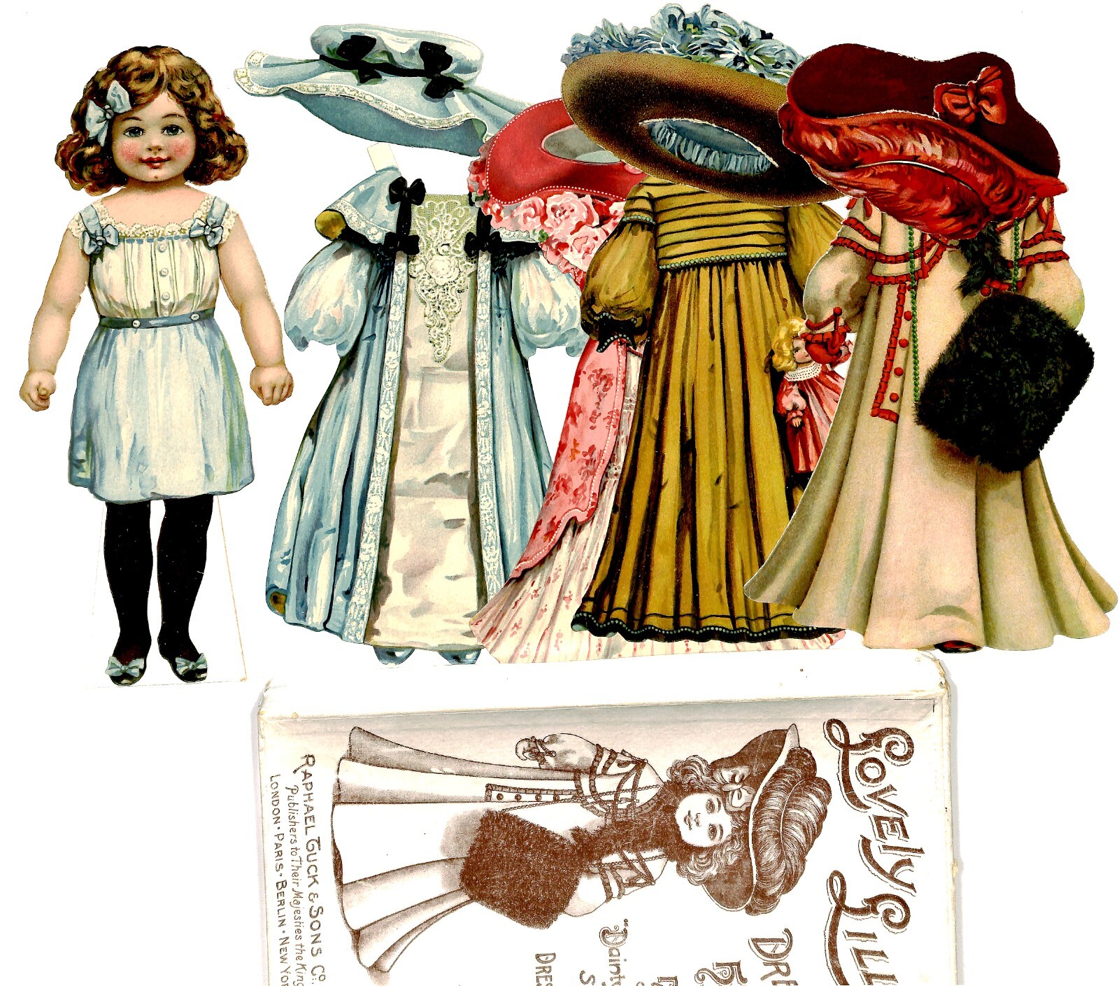 DAINTY DOLLIES, LOVELY LILLY WITH DRESSES AND HATS, paper dolls, NO. 5 ...