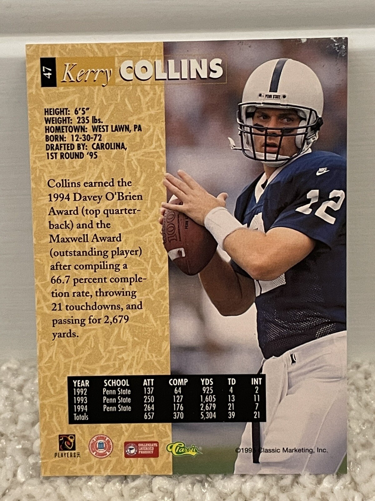1995 Classic 5 Sport #47 KERRY COLLINS Football Card RC | eBay