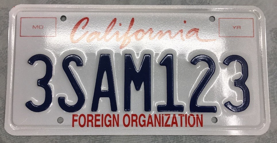 NOS CALIFORNA 3SAM123~DMV SAMPLE LICENSE PLATE~(Foreign Organization ...