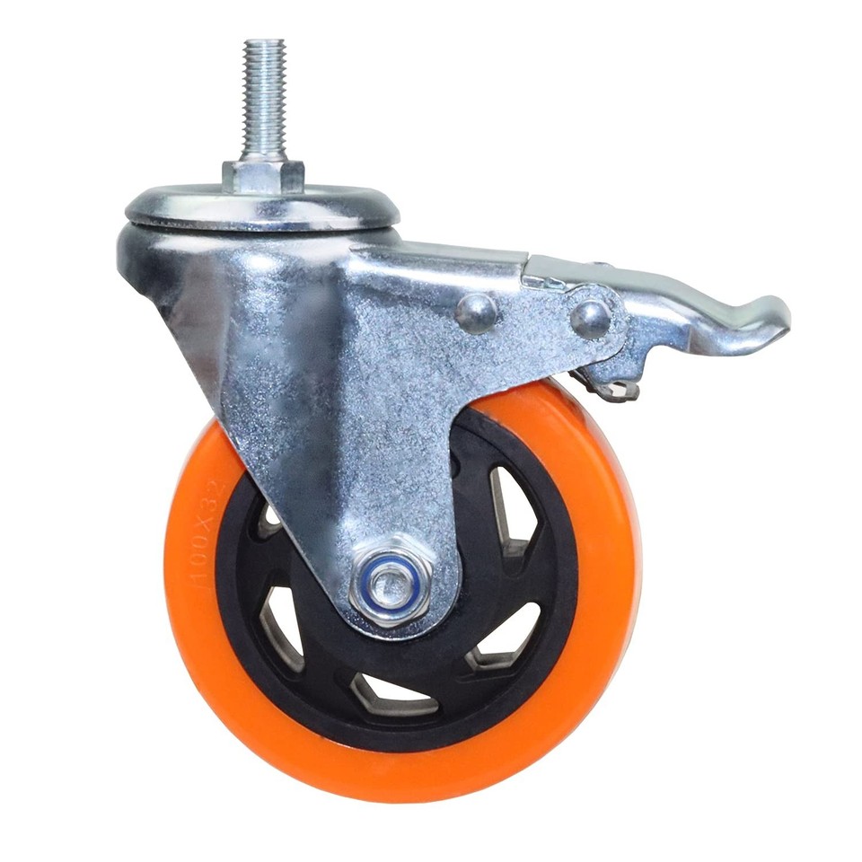 Heavy Duty Stem Caster Wheels M10-1.5X25mm Dual Locking No Noise PVC ...