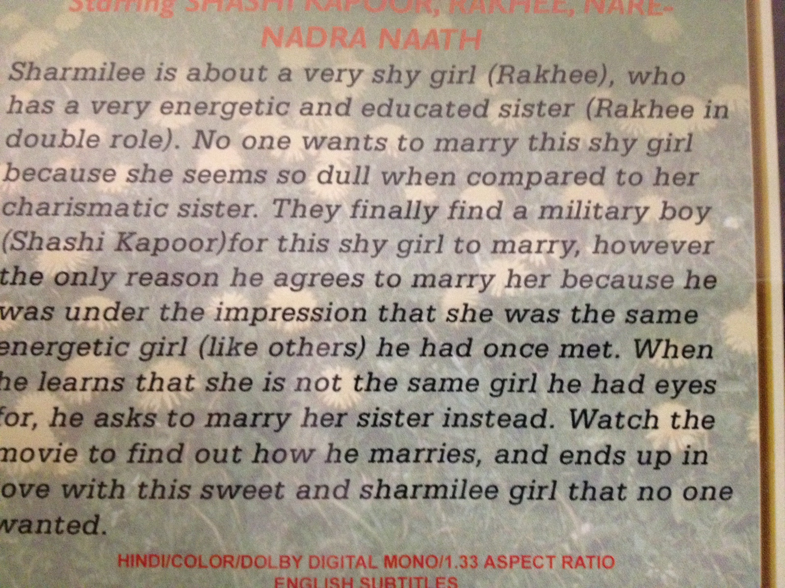 Sharmilee, 1971, (AKA Sharmeelee) DVD, Bollywood Ent, Hindi w/English ...