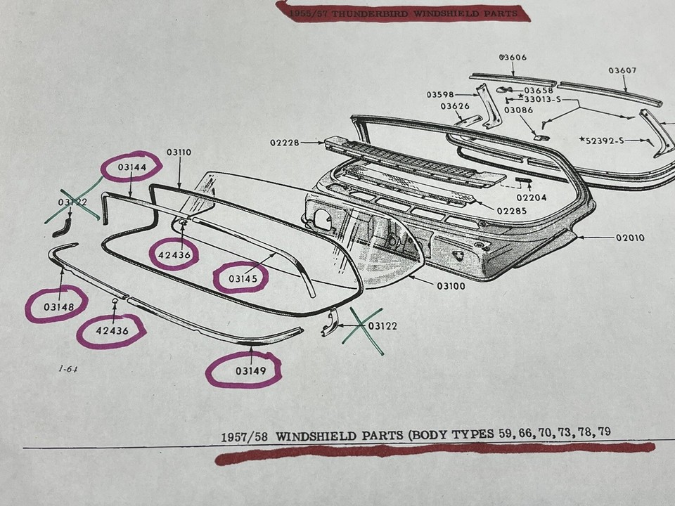 1957-1958 Ford RANCHERO Wagon Left Right Upper & Lower WINDSHIELD TRIM ...
