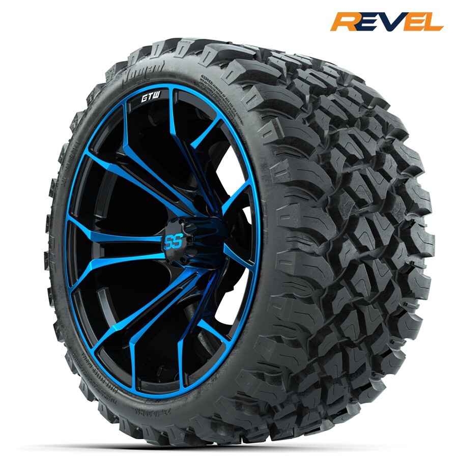 Set of 4, GTW 15" Spyder Blue Golf Cart Wheels w 23x10R15 Nomad AT ...