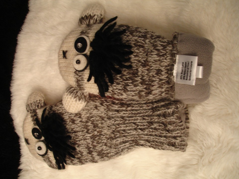 NWT deLux PUNK ROCK SOCK Monkey MITTENS knit wool LINED ADULT puppet ...