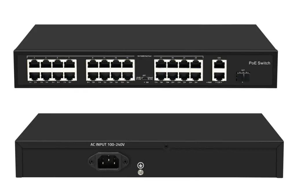 27Port Gigabit Uplink 24 Port 100M PoE Switch ,24CH POE Switch,10.8Gbps ...