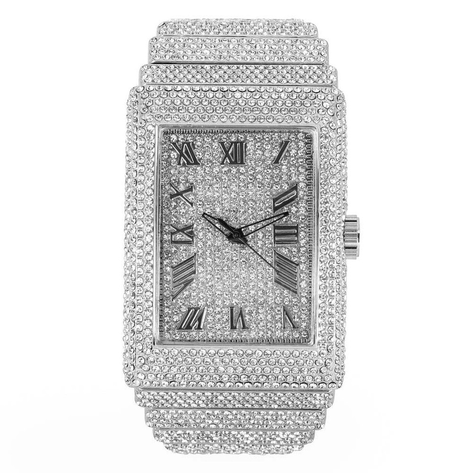 Men's Watch Square Round Luxury Chandelier Hip Hop Full Iced & Bracelet ...