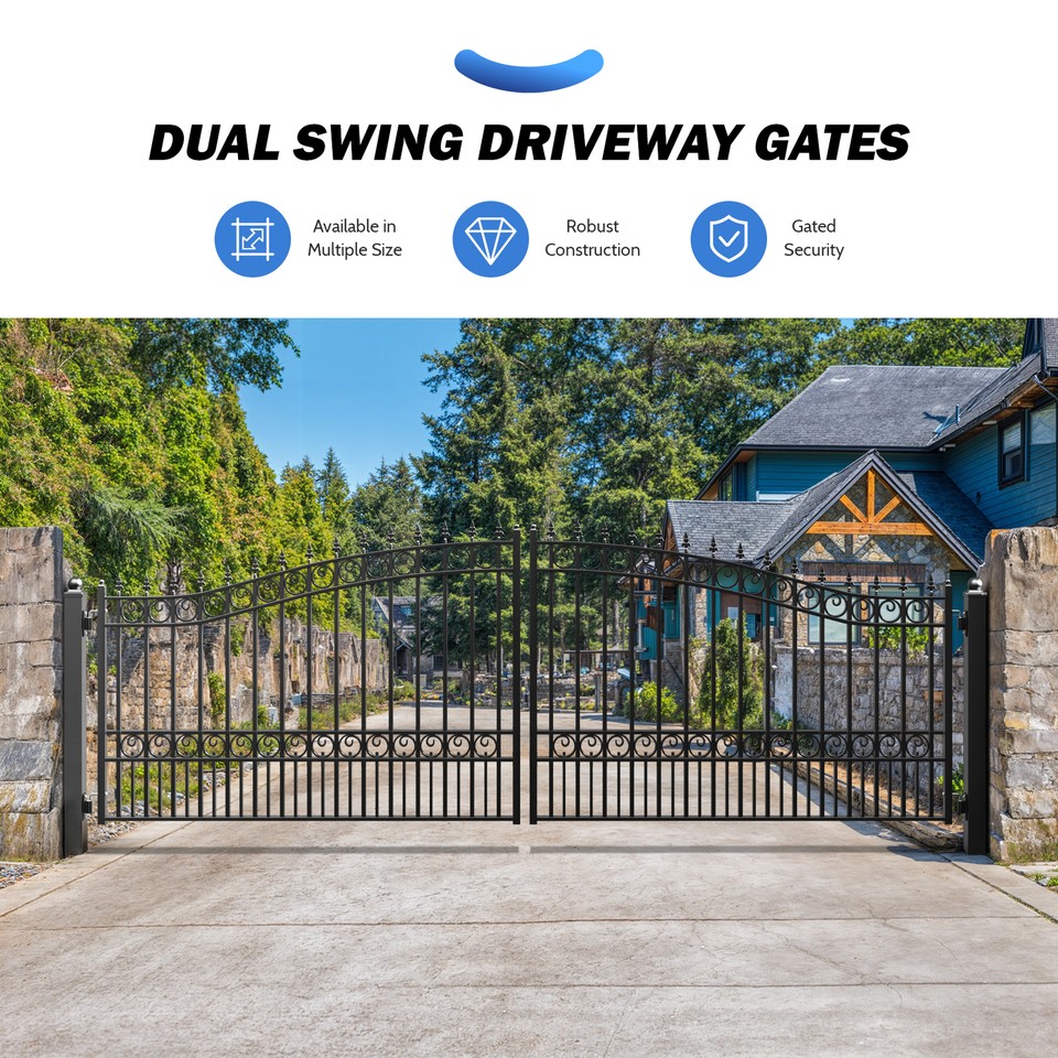 ZUMI 16 ft x 6 ft Dual Swing Gates Heavy Duty Weatherproof Driveway ...
