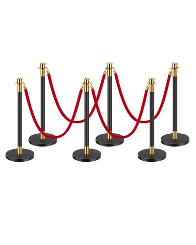 6 Pcs Stanchion Post with 4 Red Velvet Ropes & Sand Injection Hollow ...